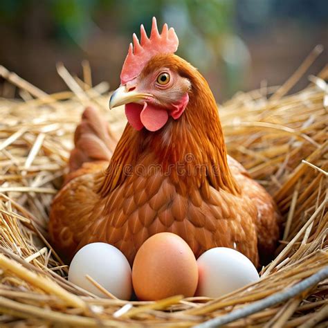 Hen Sitting On A Nest With Eggs In A Farm Setting Ai Generated Images