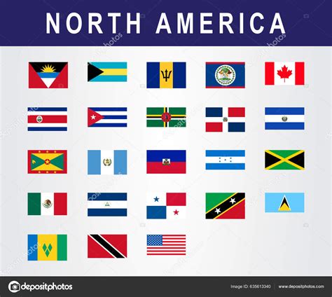 Set North American Countries Flag Template Design Vector Stock Vector