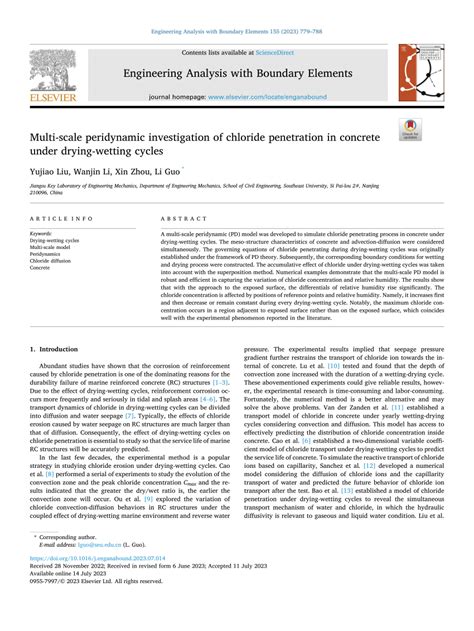 Pdf Multi Scale Peridynamic Investigation Of Chloride Penetration In Concrete Under Drying