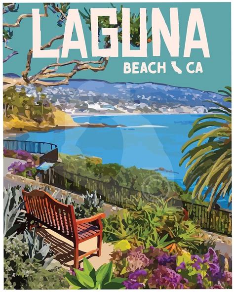 Laguna Beach California Vintage Style Travel Poster Etsy Laguna