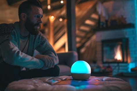 Premium Photo Man Using Voice Command On Smart Speaker