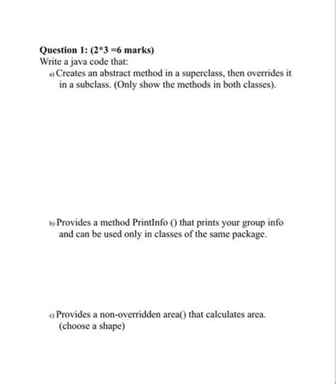 solved question 1 2 3 6 marks write a java code that a