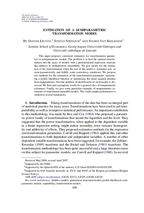 Pdf Estimation Of A Semiparametric Transformation Model Ingrid Van Keilegom