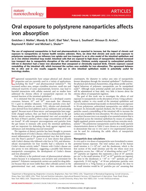 Pdf Oral Exposure To Polystyrene Nanoparticles Affects Iron Absorption