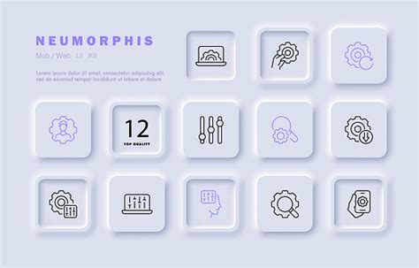 설정 라인 아이콘입니다 장비 설정 작업자 학습 두뇌 펌프 구성 슬라이더 돋보기 디렉토리 연결 인포그래픽 개념입니다 신형성 스타일