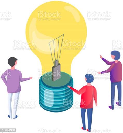 팀워크와 전구는 새로운 창조적 인 아이디어의 상징입니다 사업 개발에 종사하는 사람들 3차원 형태에 대한 스톡 벡터 아트 및 기타 이미지 3차원 형태 개념 개발