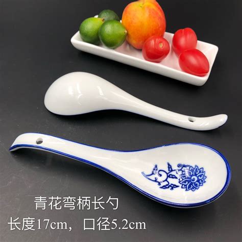 陶瓷招财进宝青花直柄弯柄长勺汤勺家用面馆火锅麻辣烫大小勺调羹 虎窝淘