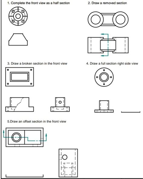 solved 1 complete the front view as a half section 2 draw