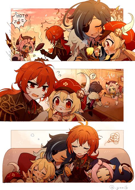 Klee Diluc Dodoco Kaeya And Diona Genshin Impact Drawn By Yuuzatta Danbooru