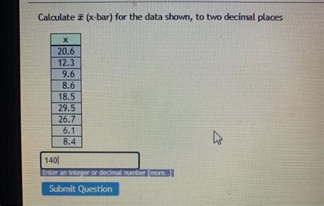 Solved Calculate X Bar For The Data Shown To Two Decimal Chegg Com