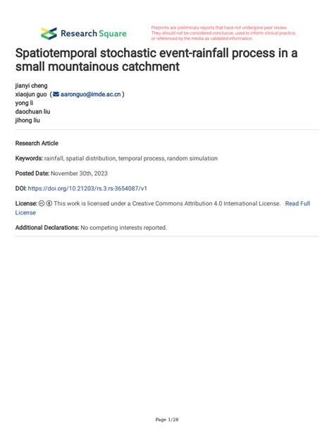 Pdf Spatiotemporal Stochastic Event Rainfall Process In A Small