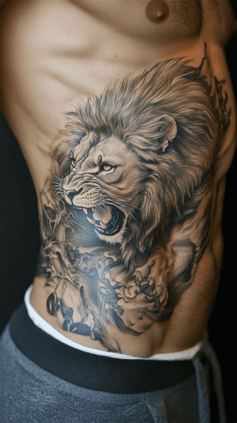 Lion Stomach Cover Up Tattoo Lion And Eagle Tattoo Lion Stomach