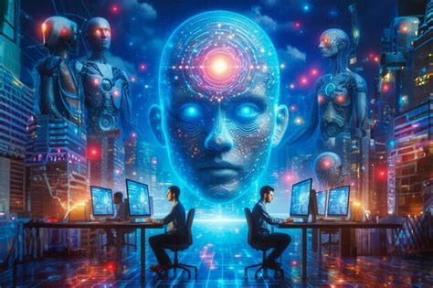 Premium Ai Image Artificial Intelligence And Humans Collaborate In A Futuristic Workspace