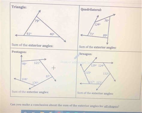 Solved Triangle Quadrilateral Sum Of The Exterior Angles Sum Of The Exterior Angles Pentagon