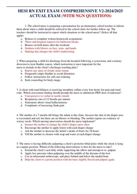 HESI RN EXIT EXAM COMPREHENSIVE V ACTUAL EXAM WITH NGN QUESTIONS Hesi Rn Exit