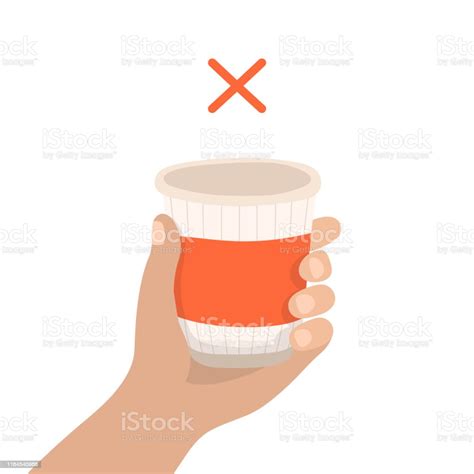 일회용 컵 제로 폐기물 개념 그림 지속 가능한 라이프 스타일 플라스틱 생태 개념을 줄일 수 있습니다 만화 스타일의 벡터 일러스트레이션 0명에 대한 스톡 벡터 아트 및 기타