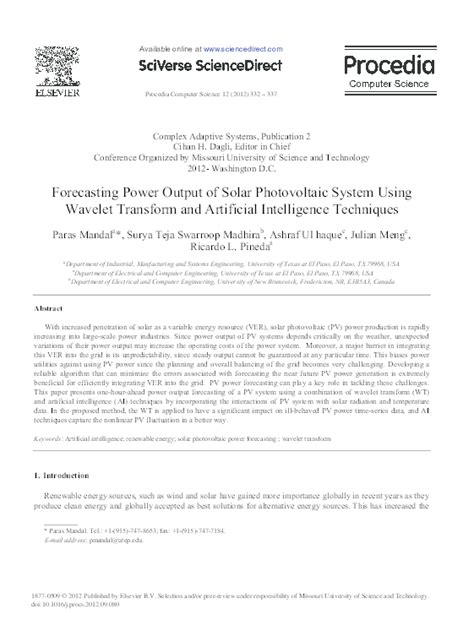 Pdf Forecasting Power Output Of Solar Photovoltaic System Using