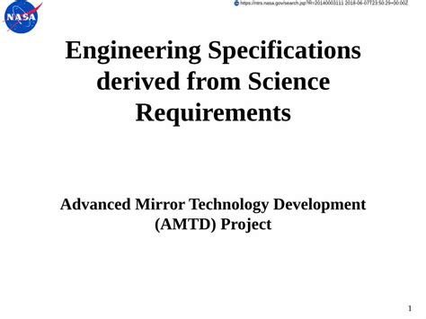 Pdf Engineering Specifications Derived From Science Requirements
