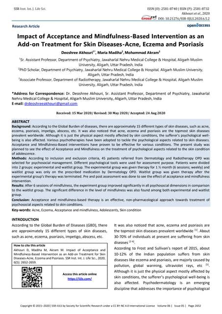 Mindfulnessbasedinterventiontreatmentdiseasesacneeczemapsoriasispdf Skin And