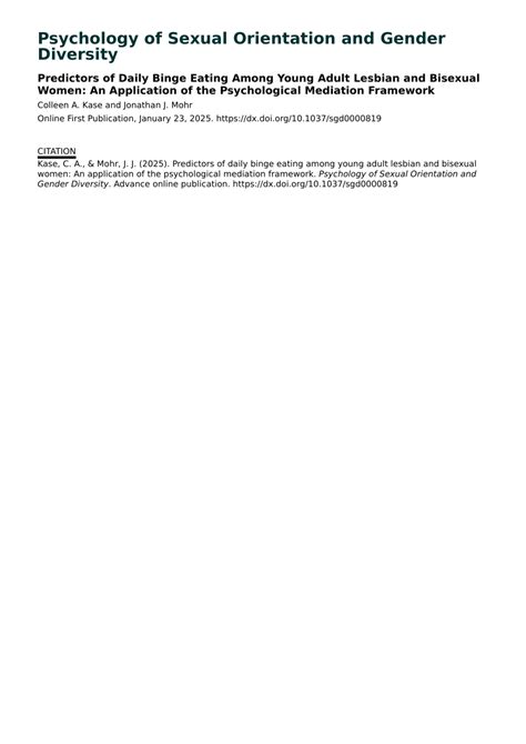Predictors Of Daily Binge Eating Among Young Adult Lesbian And Bisexual