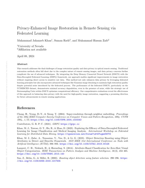 Pdf Privacy Enhanced Image Restoration In Remote Sensing Via Federated Learning