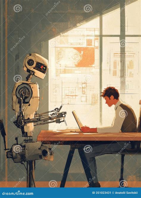 Collaboration Between Human And Robot At Modern Desk For Innovative