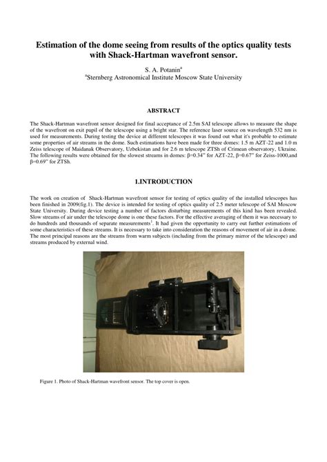 Pdf Estimation Of The Dome Seeing From Results Of The Optics Quality Tests With Shack Hartman
