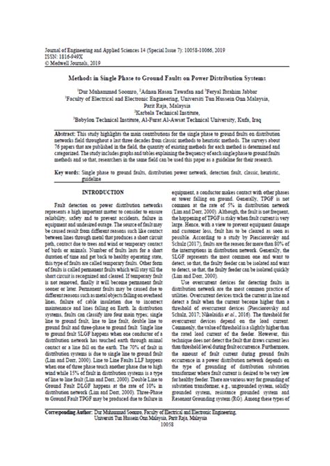 Pdf 1methods In Single Phase To Ground Faults On Power Distribution Systems