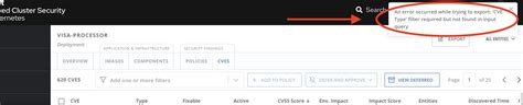 CVE Type Filter Required Message When Attempting CVE Export Red Hat Customer Portal