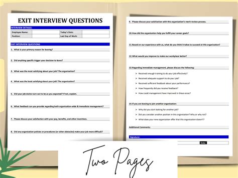 Exit Interview Questions Template Streamline Offboarding With Editable Hr Form Etsy