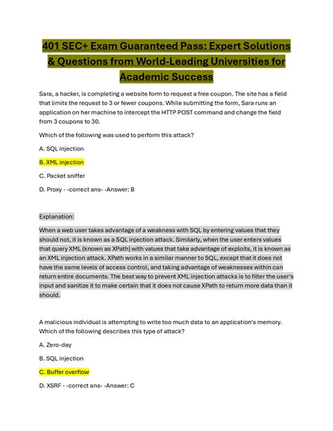 Sec Exam Preparation Sql Injection And Buffer Overflow Attacks Exams Computer Science Docsity