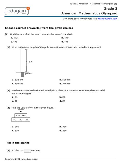 Grade 3 American Mathematics Olympiad Sg Pdf Mathematics