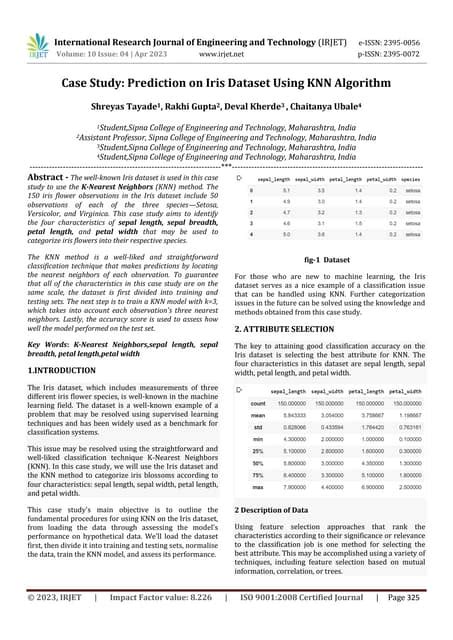 Case Study Prediction On Iris Dataset Using Knn Algorithm Pdf