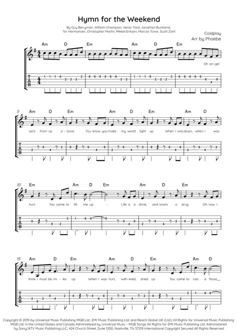 Hymn For The Weekend Arr Arr Phoebe By Coldplay Sheet Music For