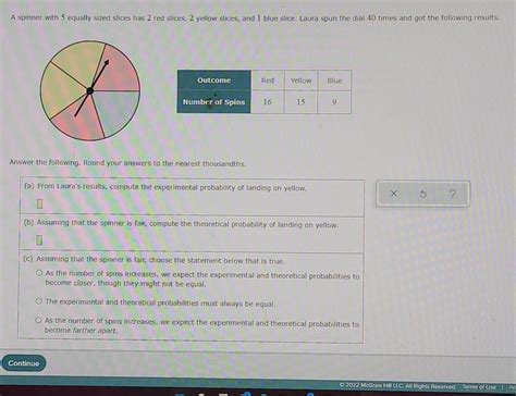 Solved A Spinner With 5 Equally Sized Slices Has 2 Red Slices 2 Yellow Slices And 1 Blue