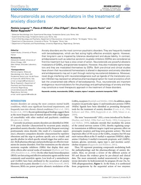Pdf Neurosteroids As Neuromodulators In The Treatment Of Anxiety