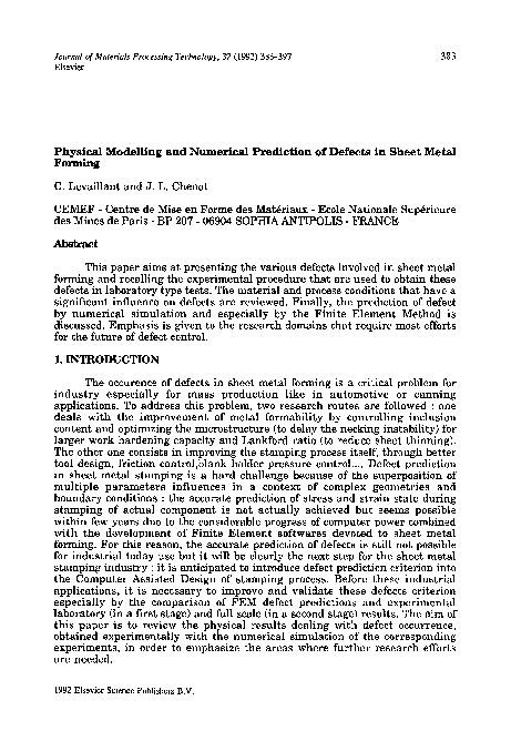 Pdf Physical Modelling And Numerical Prediction Of Defects In Sheet Metal Forming