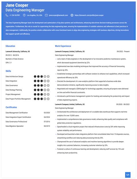 Data Engineering Manager Resume Example