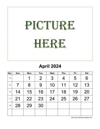April Calendar Free Printable With Grid Lines Designed Horizontal