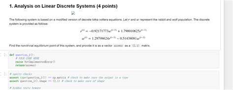 1 Analysis On Linear Discrete Systems 4 Points The