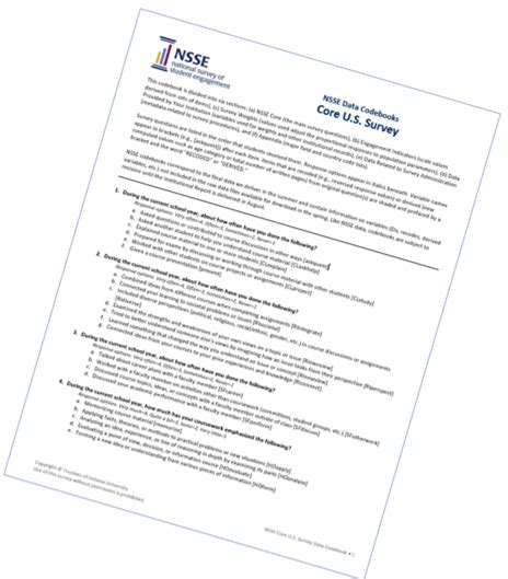 data codebooks working with nsse data nsse evidence based