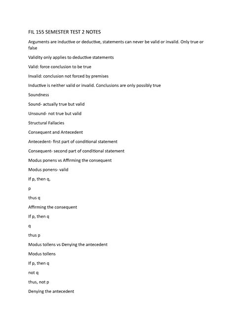 Fil 155 Semester Test 2 Notes Fil 155 Semester Test 2 Notes Arguments Are Inductive Or