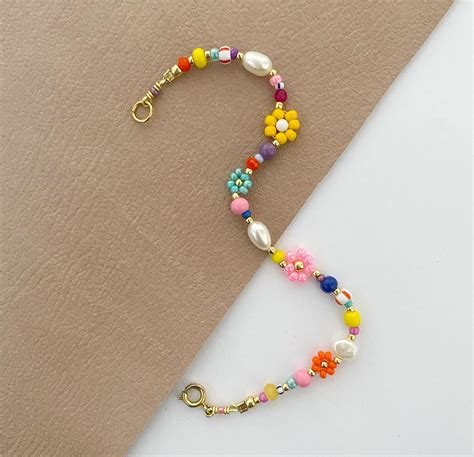 Sunflower Bohemian Beaded Pearl Daisy Braceletbeaded Flower Bracelet