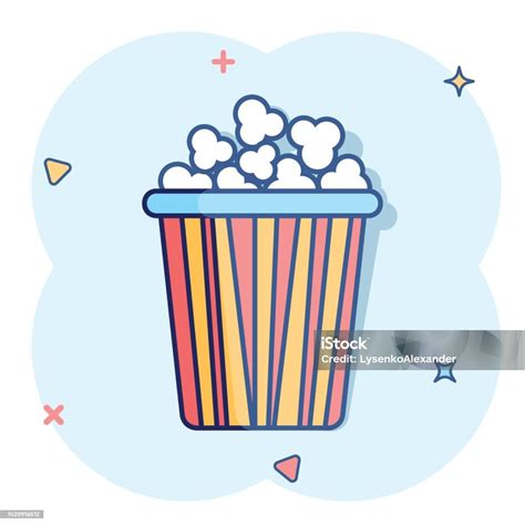 만화 스타일의 팝콘 벡터 아이콘입니다 흰색 배경에 영화 음식 그림입니다 팝콘 사인 스플래시 효과 컨셉 가방에 대한 스톡 벡터 아트 및 기타 이미지 Istock