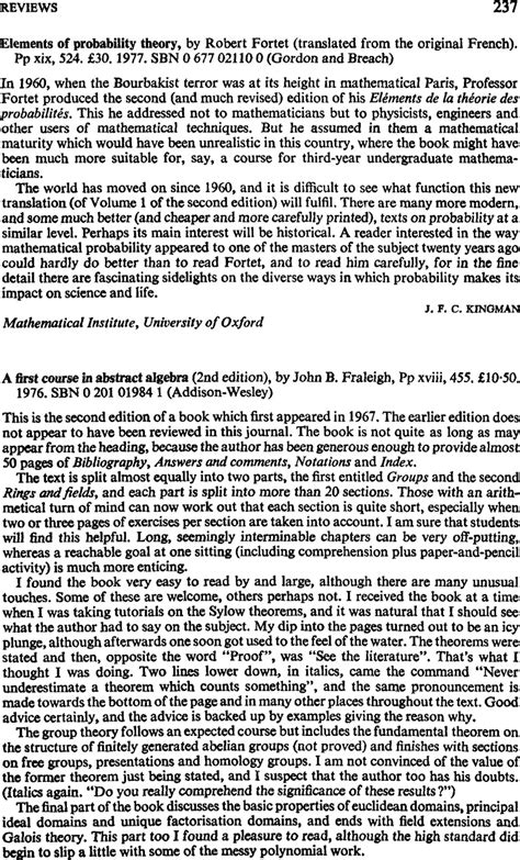 A First Course In Abstract Algebra 2nd Edition By John B Fraleigh Pp Xviii 455 £10·50