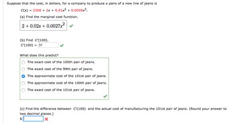 Solved Suppose That The Cost In Dollars For A Company To