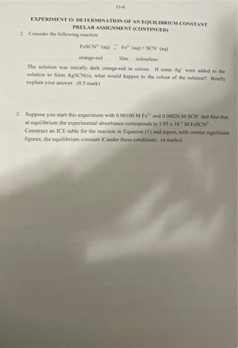 Solved EXPERIMENT O DETERMINATION OF AN EQUILIBRIUM Chegg