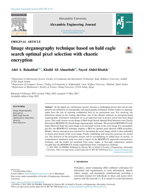 2023 Image Steganography Technique Based On Bald Eagle Pdf