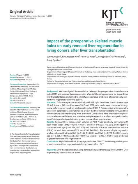Pdf Impact Of The Preoperative Skeletal Muscle Index On Early Remnant Liver Regeneration In