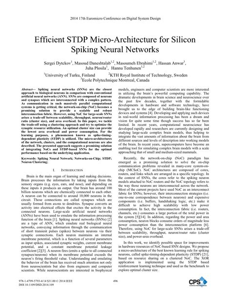 Pdf Efficient Stdp Micro Architecture For Silicon Spiking Neural Networks